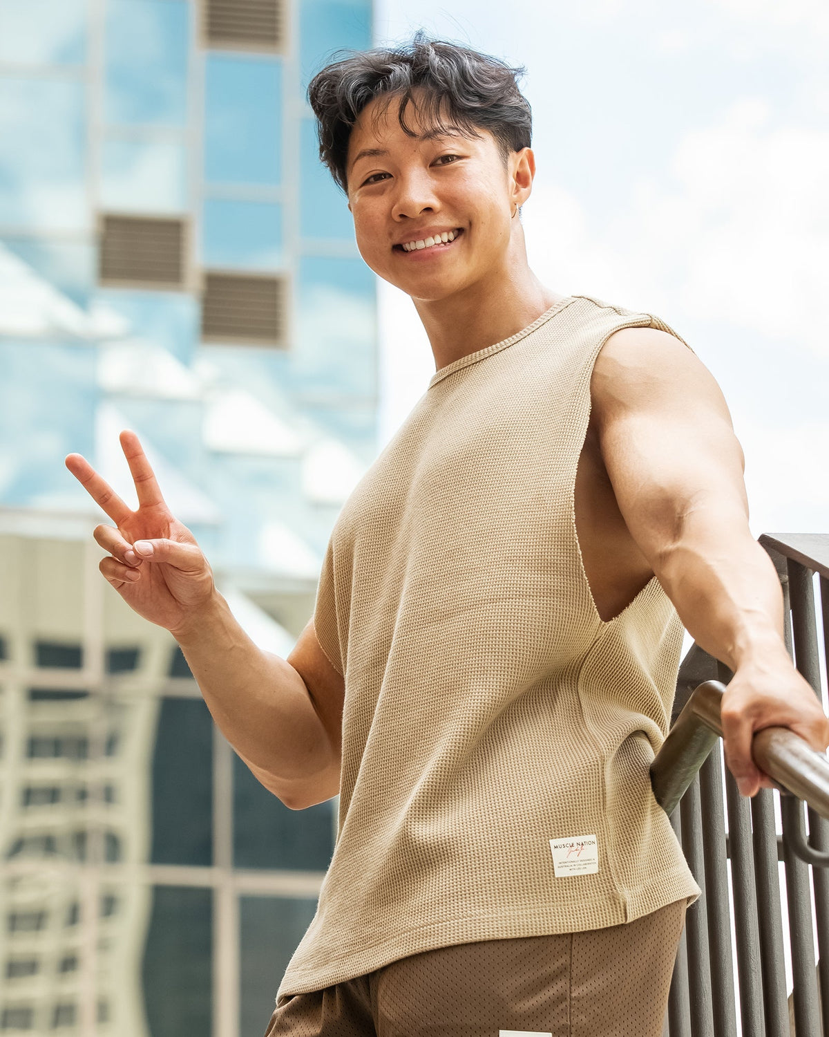 Lee Lem Short Boxy Waffle Muscle Tank - Butterscotch | Muscle Nation ...