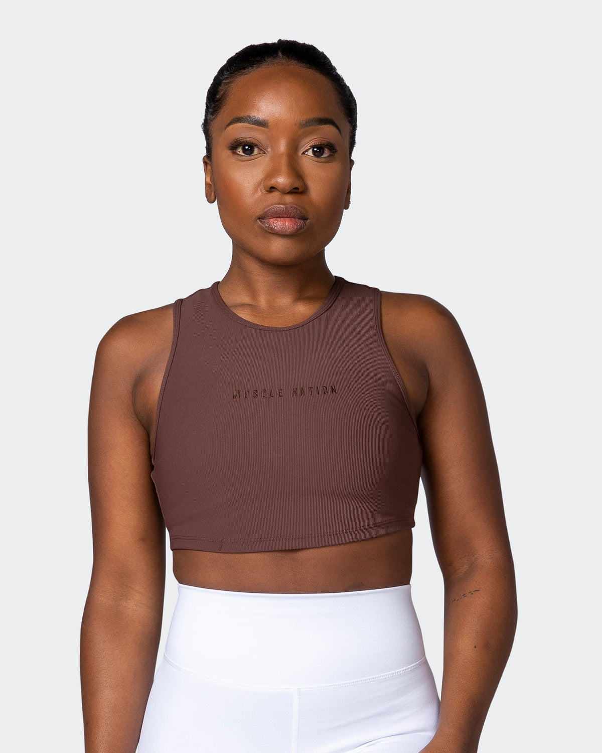 Off Duty Rib Cropped Tank - Coffee | Be Activewear