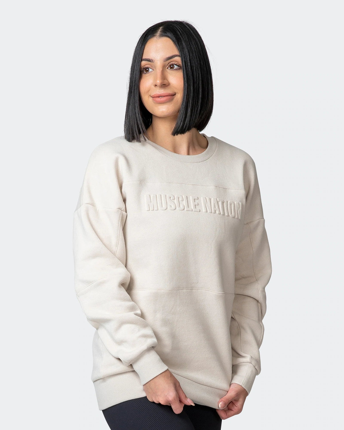 WOMENS LOUNGE JUMPER Almond| musclenation | Be Activewear
